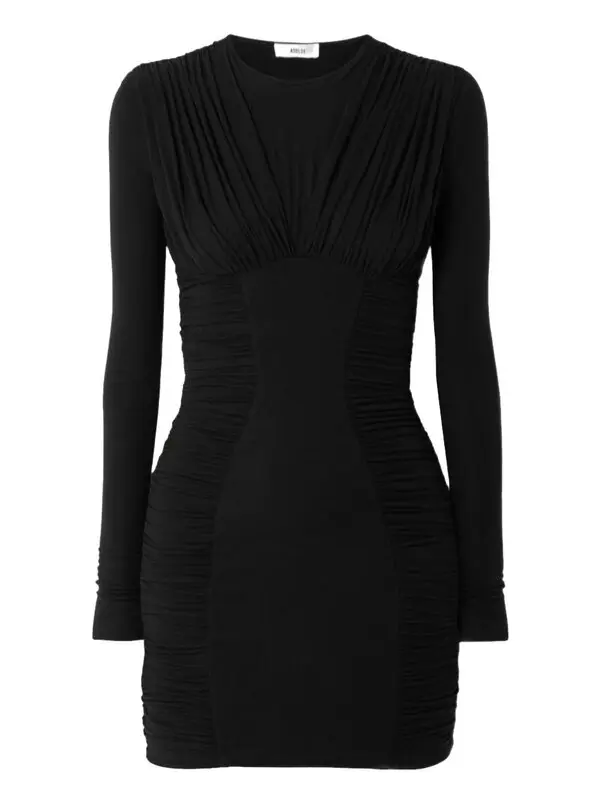 AGOLDE Long Sleeve Crewneck Ruched Dress - Black