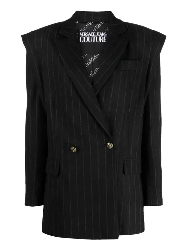 Versace Pinstriped Double-breasted Tailored Blazer - Black