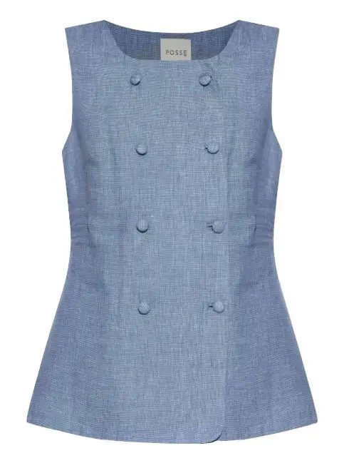 Posse Double-breasted Sleeveless Waistcoat With Flared Hem - Blue