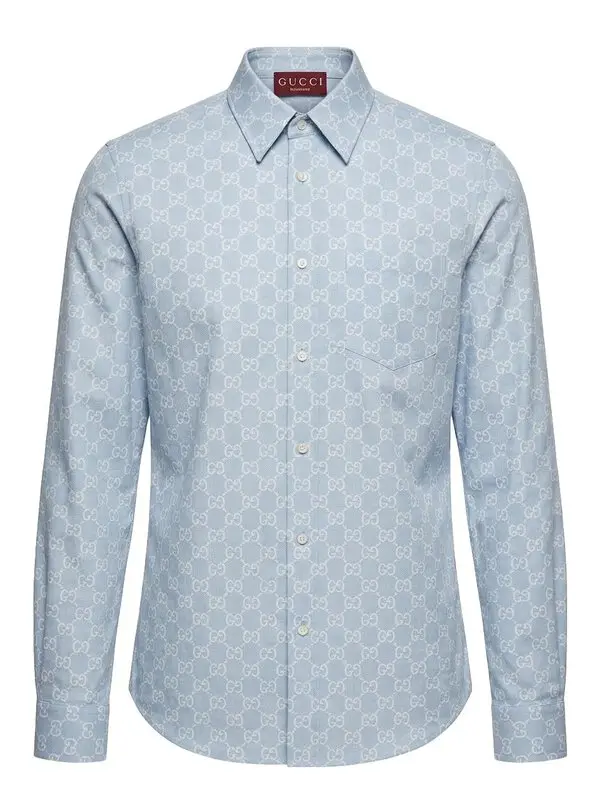 Gucci Striped Gg Jacquard Shirt - Light Blue