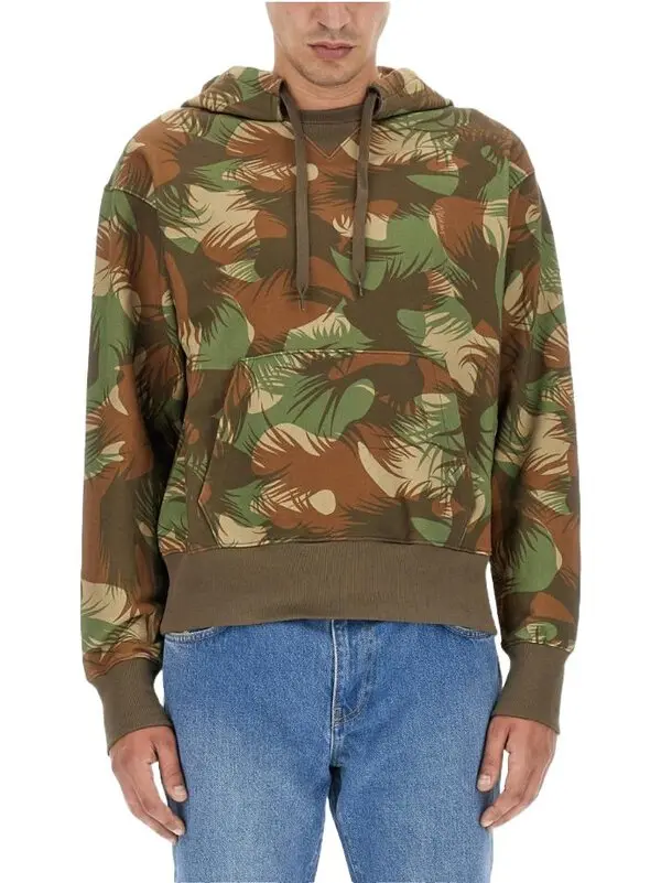 Moschino Camouflage Print Hooded Long Sleeve Sweater - Brown
