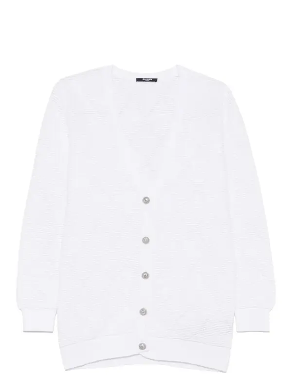 Balmain Diamond-pattern Cardigan With Embossed Logo Buttons - White