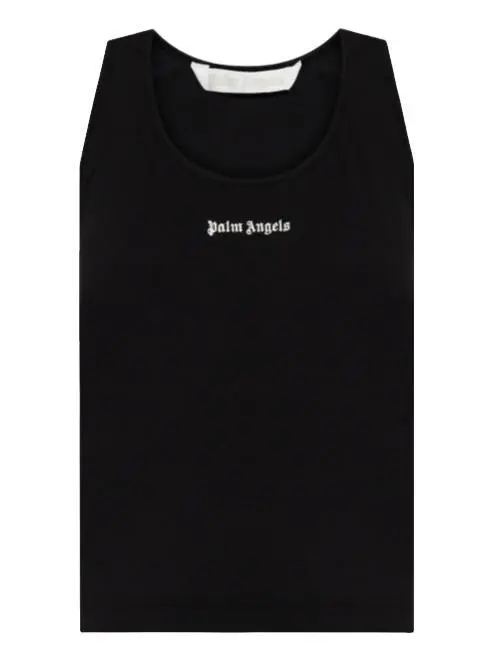 Palm Angels Logo Embroidered Ribbed Tank Top - Black