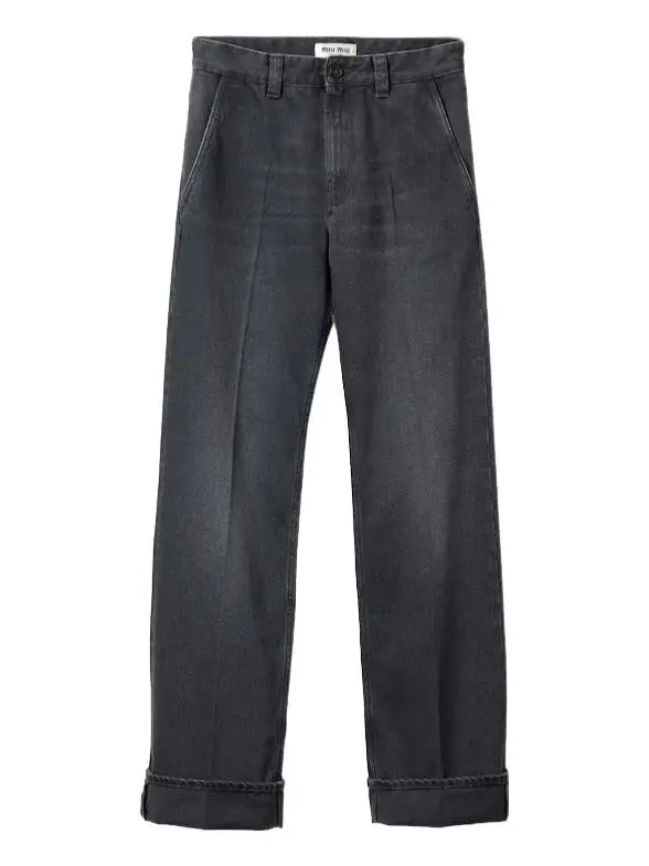 Miu Miu Logo Detailed Wide-leg Trousers - Grey