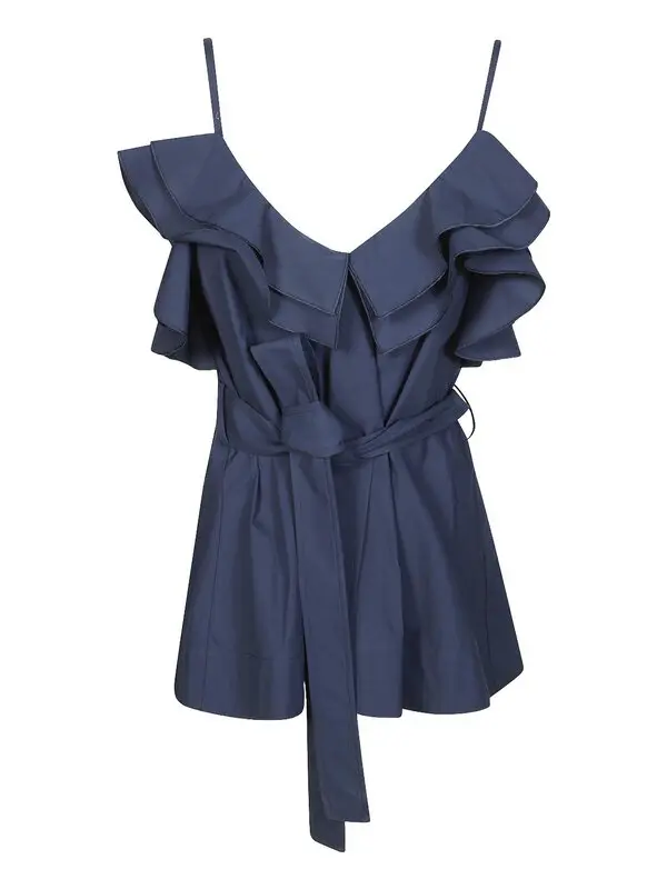 P.a.r.o.s.h Belted V-neck Ruffle Blouse - Blue