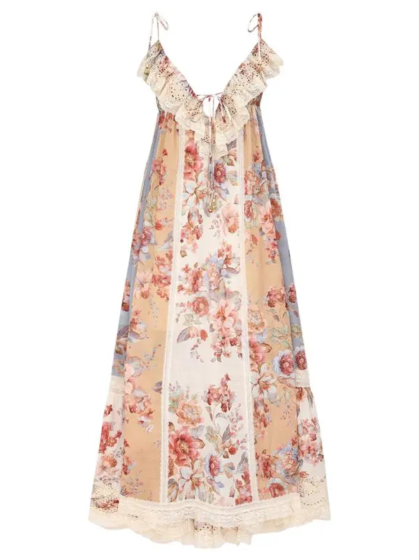 Zimmermann Awaken Lace Trim Maxi Dress - Spliced Print