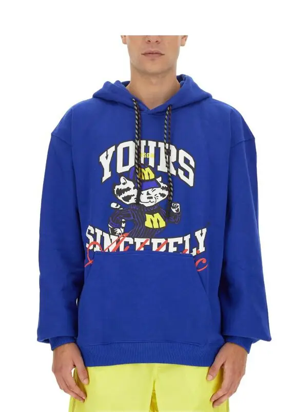 MSGM Graphic Print Drawstring Hoodie - Blue