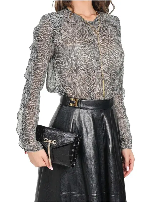 Elisabetta Franchi Sheer Blouse With Ruffled Hem - Black