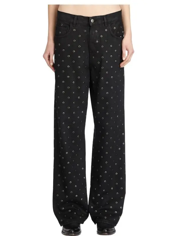 HAIKURE Five-pocket Denim Trousers With All-over Metal Eyelets - Black
