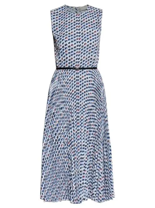Tory Burch Printed Pleated Midi Dress - Blue