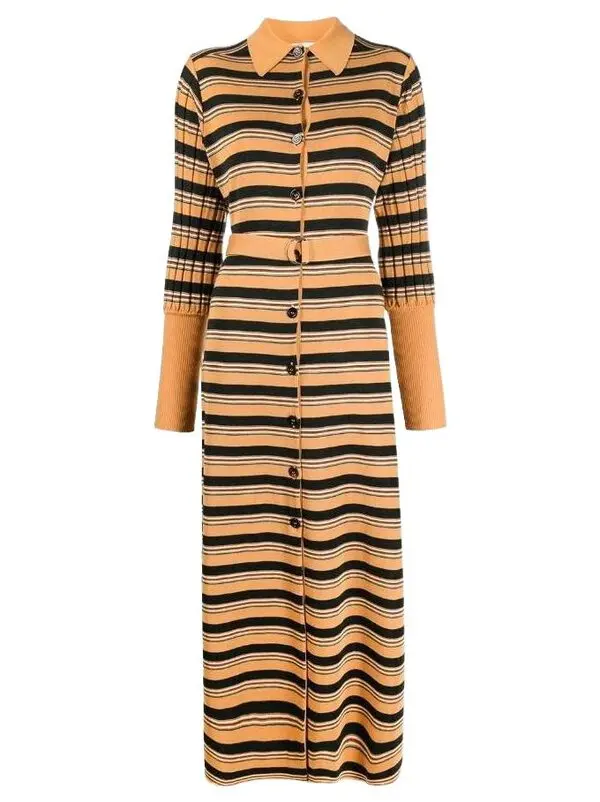 Chloé Knitted Striped Shirt Dress - Brown