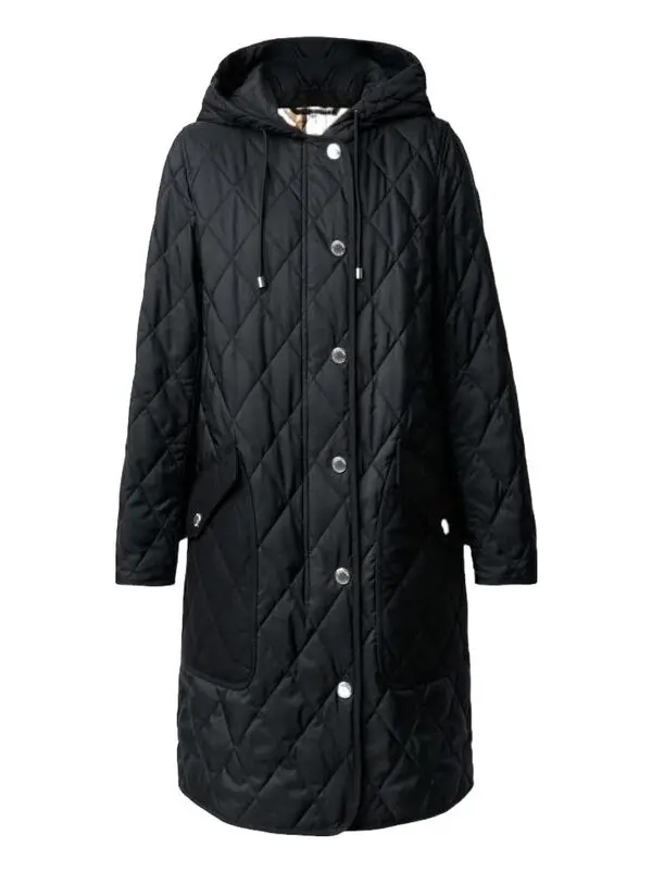 Burberry Roxby Diamond-quilted Mid-length Coat With Drawstring Hood - Black