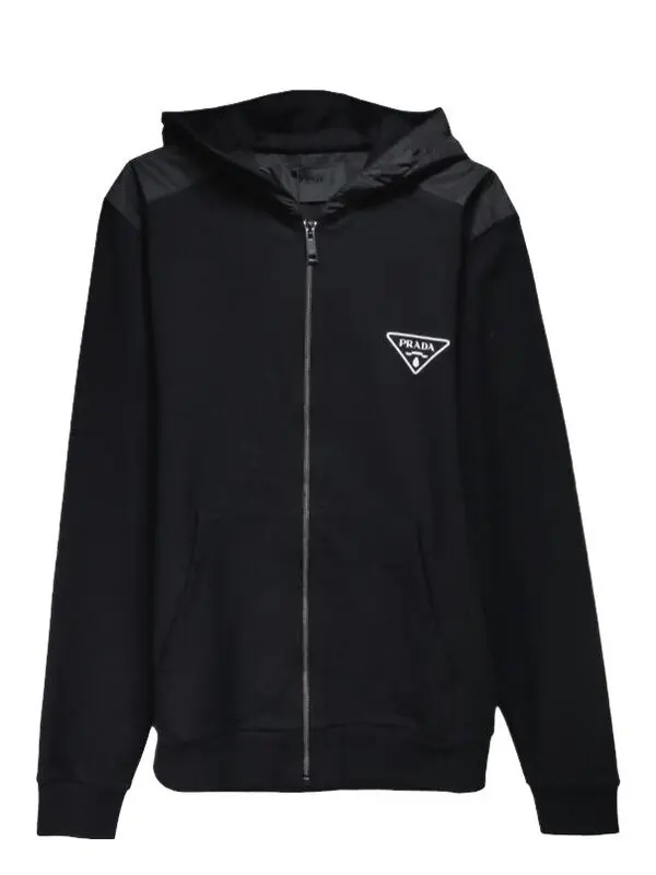 Prada Long-sleeved Hooded Casual Jacket With Logo - Black