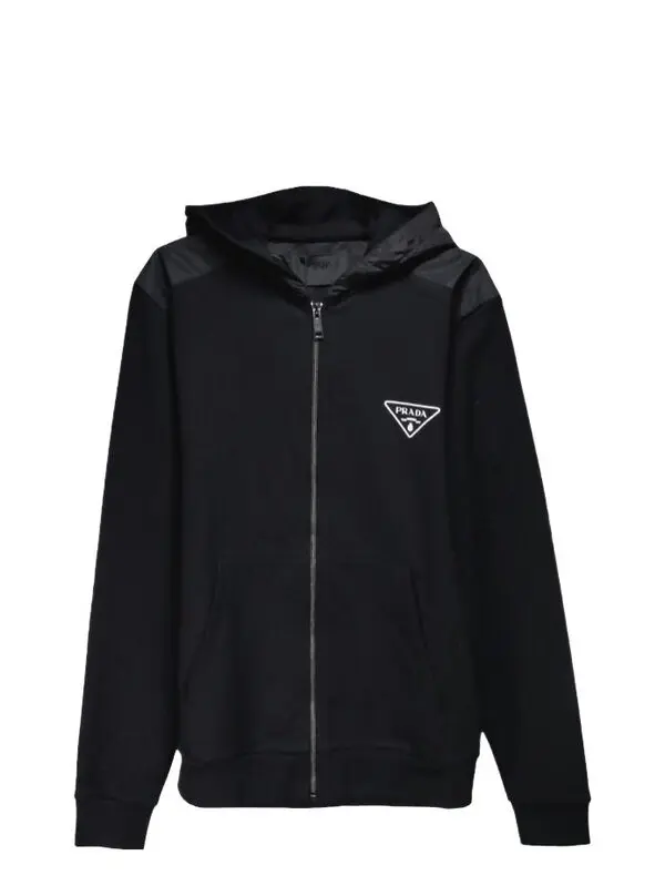 Prada Long-sleeved Hooded Casual Jacket With Logo - Black