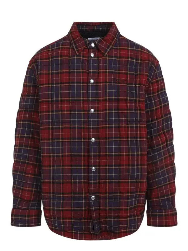 Off-White Quilted Plaid Shirt Jacket - Burgundy Red