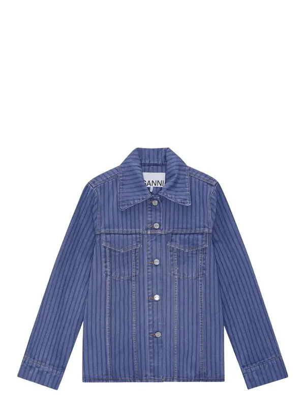 GANNI Striped Overdyed Denim Jacket - Blue