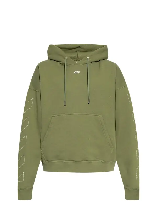 Off-White Logo Printed Drawstring Hoodie - Green