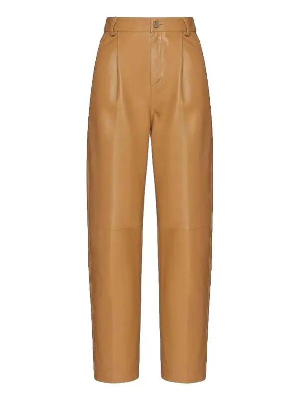 Red Valentino Leather Straight Leg Pants - Brown