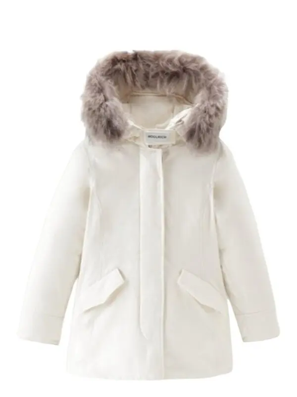Woolrich Logo Parker Down Jacket With Removable Raccoon Fur Trim - White