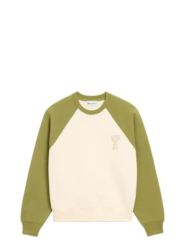 Ami Crewneck Sweatshirt With De Coeur Appliqu - White/tan