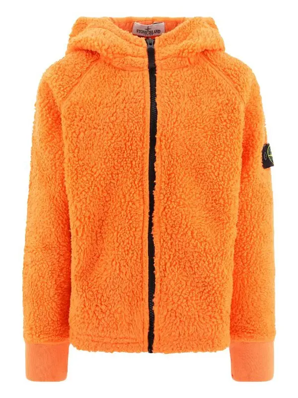 Stone Island Logo Patch Hooded Fleece Jacket - Orange