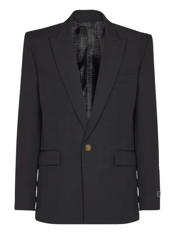 Balmain Grain De Poudre Wool 1-button Jacket - Black