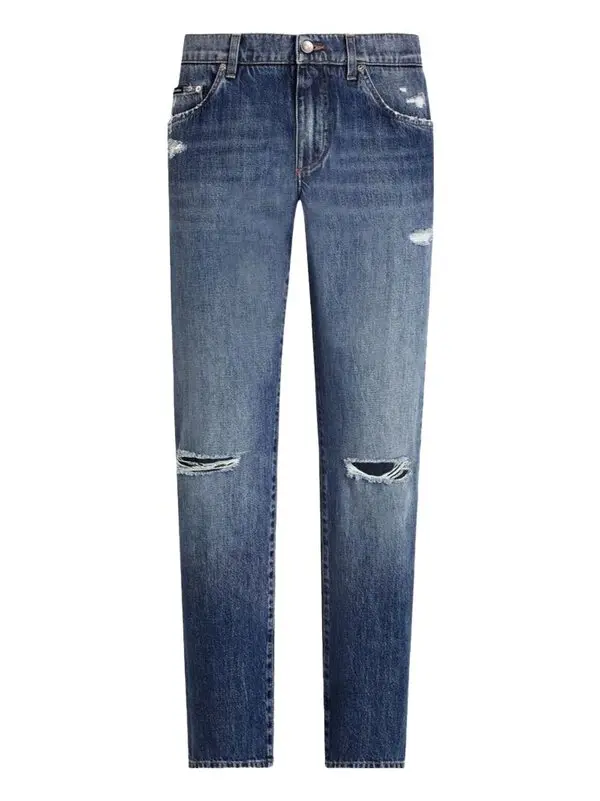 Dolce & Gabbana Distressed Straight Leg Jeans - Blue