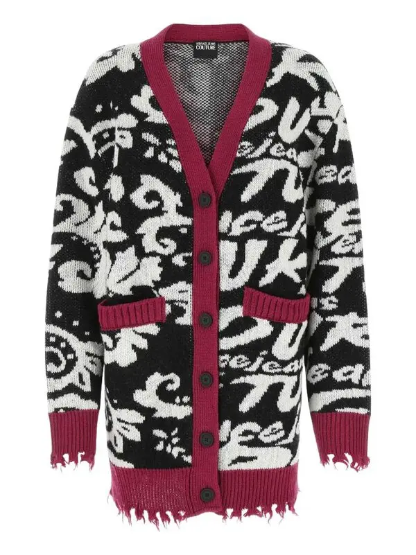 Versace Distressed V-neck Cardigan - Black