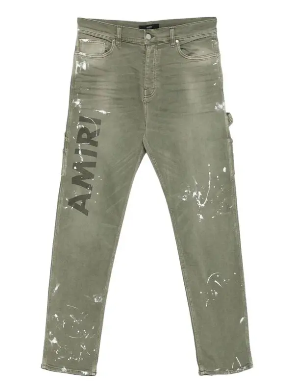 Amiri Stencil Paint-splatter Jeans - Olive