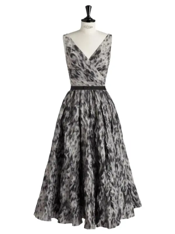 Dior Sleeveless V-neck Printed Pleated Midi Dress - Black