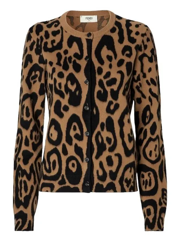 Fendi Animal Printed Crewneck Cardigan - Multi-color