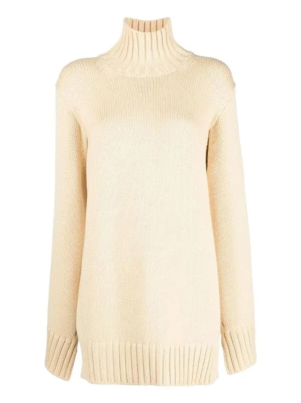 JIL SANDER Ribbed Knit Turtleneck Pullover - Nude