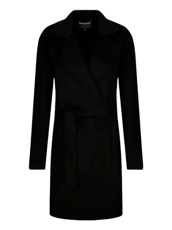 Emporio Armani Long-sleeved Belted Coat - Black