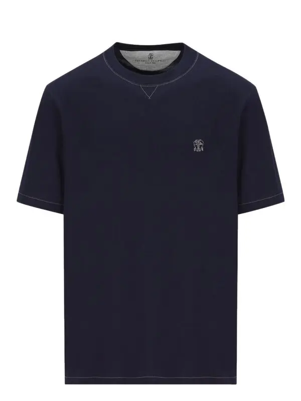 Brunello Cucinelli Logo Embroidered Crewneck T-shirt - Blue