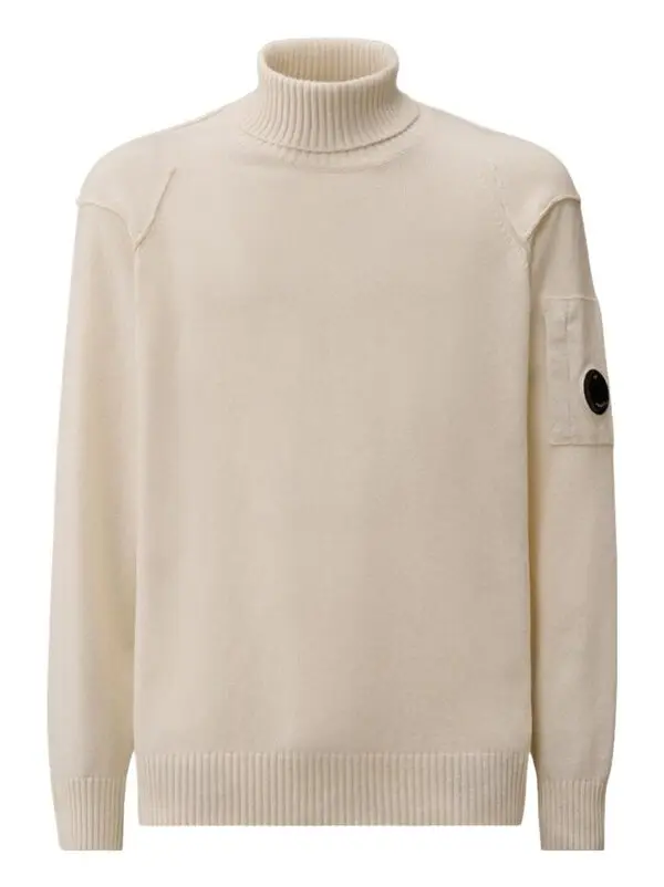 C.P. COMPANY Lens Detail Turtleneck Jumper - Gauze White