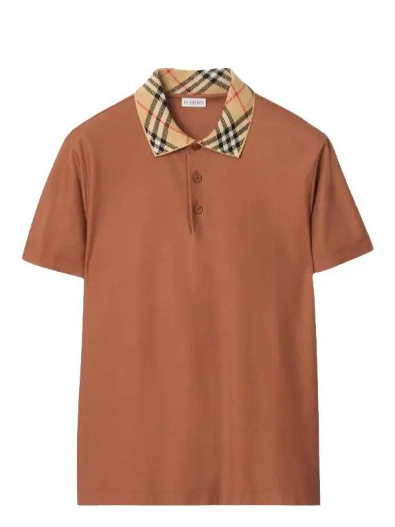 Burberry Checked Collar Short-sleeved Polo Shirt - Ginger Brown