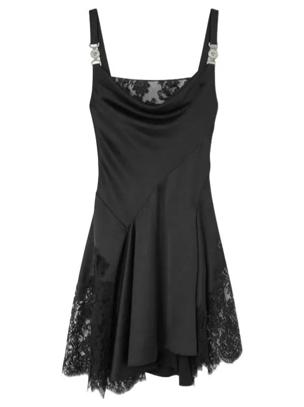 Versace Lace-trimmed Satin Mini Dress - Black