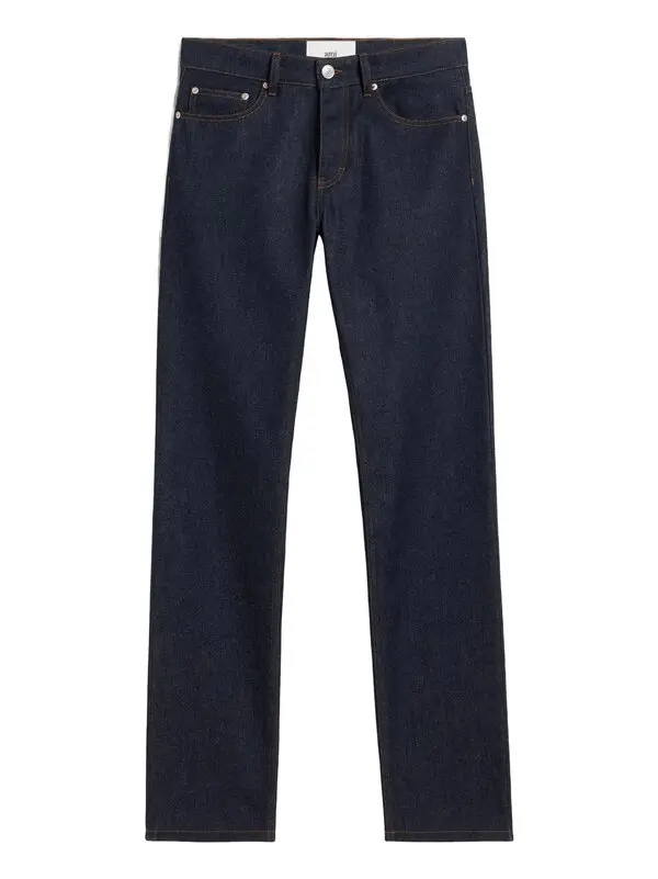 AMI Paris Straight-leg Jeans With Logo Patch - Indigo