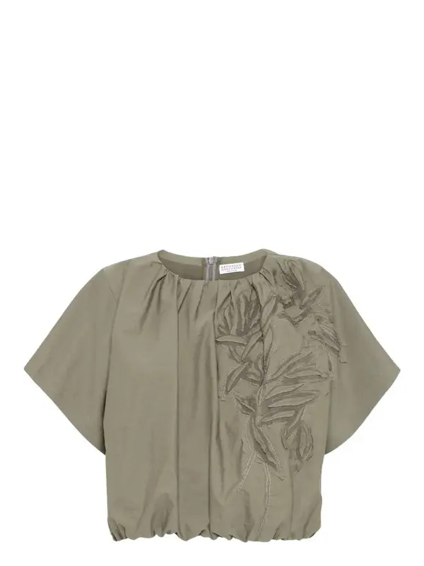 Brunello Cucinelli Embellished Floral Crewneck Blouse - Green