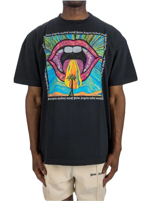 Palm Angels Crazy Mouth Straight Hem T-shirt - Black