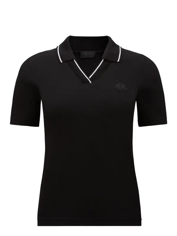 Moncler Logo Patch V-neck Polo Shirt - Black