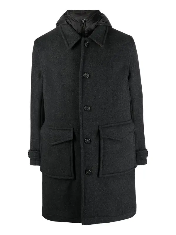 Woolrich Wool-blend Coat With Classic Collar And Hood - Black