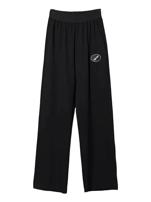 We11Done Logo Patch Wide-leg Casual Pants - Black