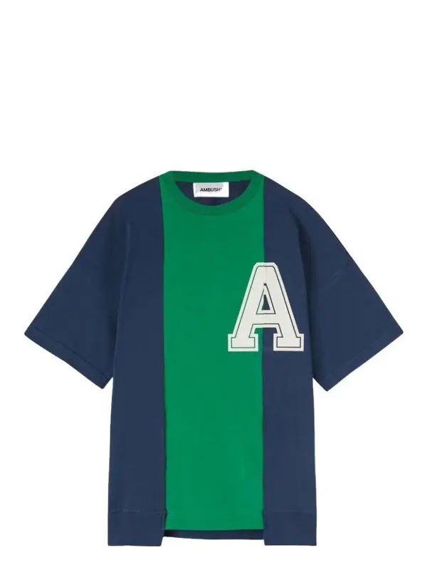 AMBUSH Logo Printed Panelled Crewneck T-shirt - Blue