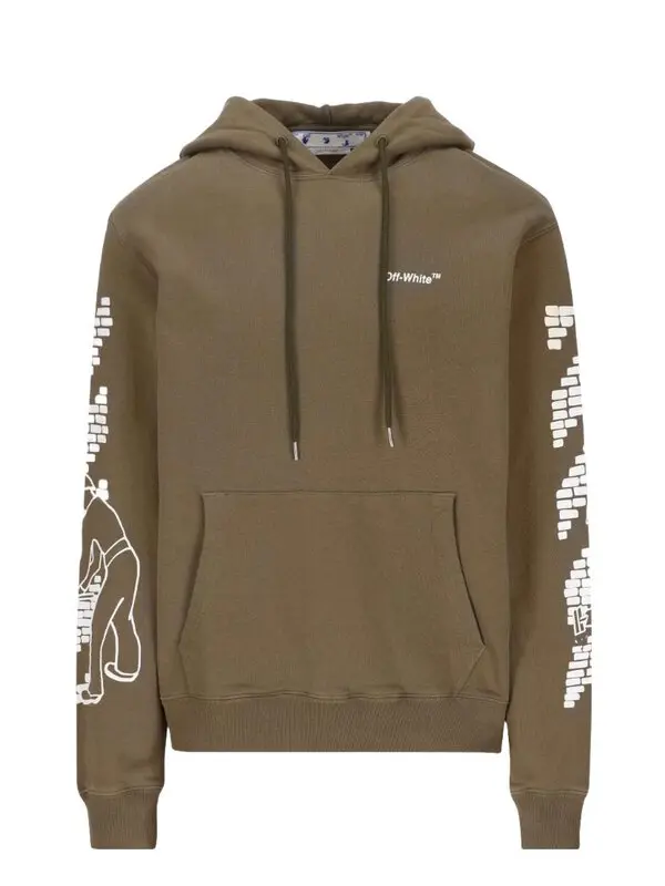 Off-White Drop-shoulder Hoodie With Brick Print - Green