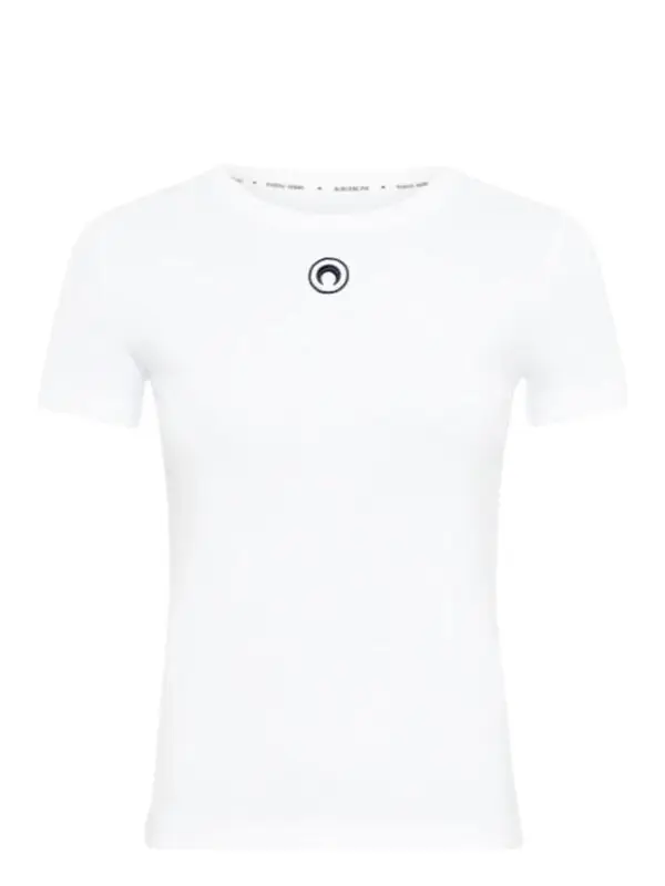 MARINE SERRE Logo Embroidered Ribbed T-shirt - White