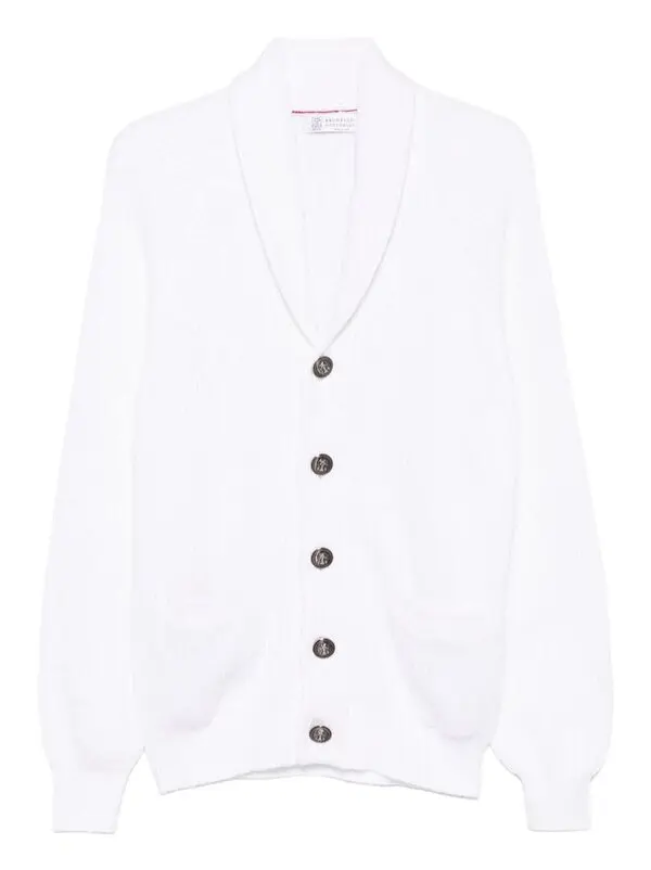 Brunello Cucinelli Shawl Lapel Knitted Cardigan - White