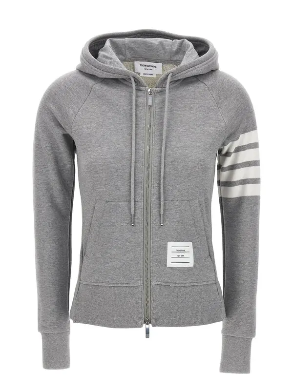 Thom Browne 4-bar Zip-up Hoodie - Light Gray
