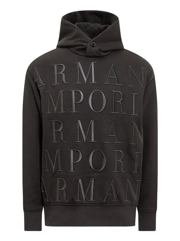 Emporio Armani Logo-embroidered Cotton Hoodie - Black