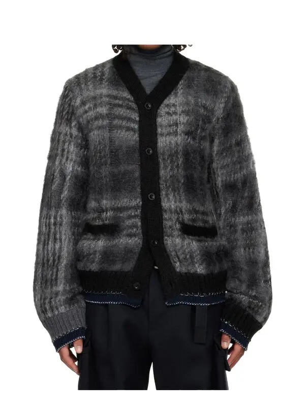 Sacai Plaid Mohair Knit Cardigan - Black